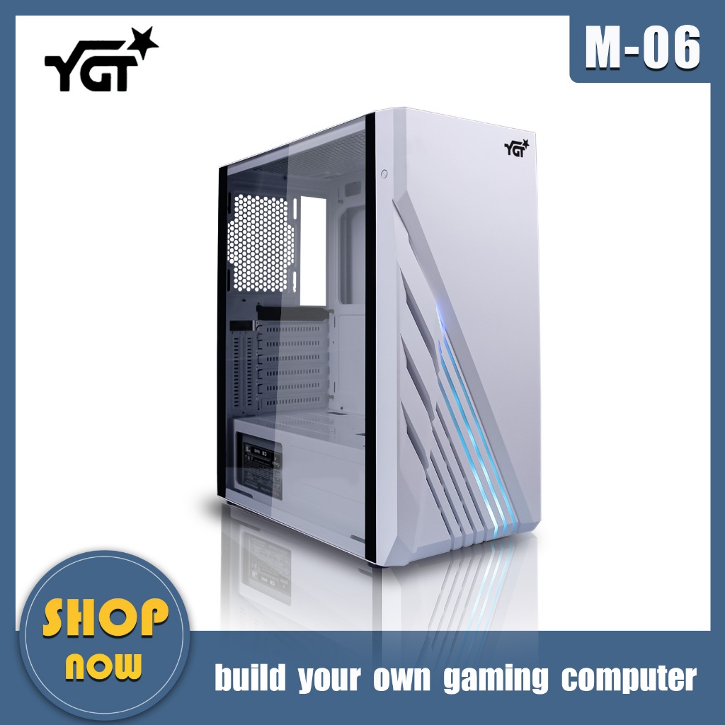 YGT ATX M06 GAMING CASE Tempered glass white ATX/Micro-ATX/Mini-ITX ...
