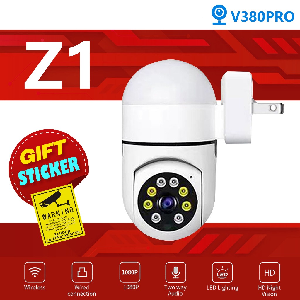 V380 Pro Z1 CCTV Bulb Camera 1080P Smart Security IP Cam 360 Degree ...