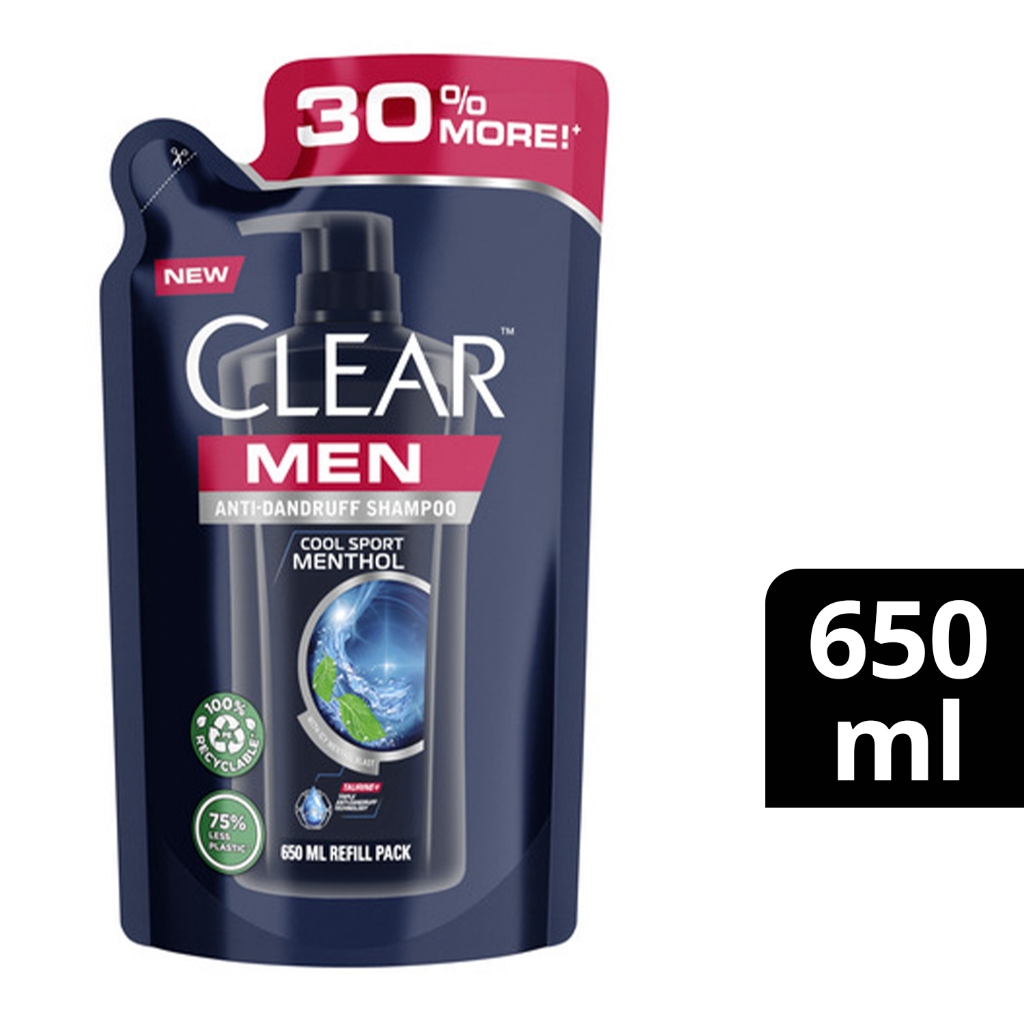CLEAR Men Anti Dandruff Shampoo Cool Sport Menthol Refill Pack 650ml ...