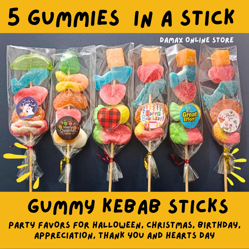 5 Gummy Kebab in 1 Stick for Birthday, Thank you, Appreciation, Heart ...