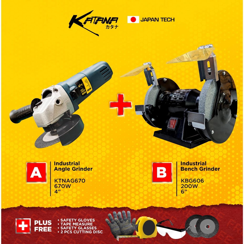 KATANA JAPAN BUNDLES Industrial Angle Grinder 4" 100mm 670W + Bench ...
