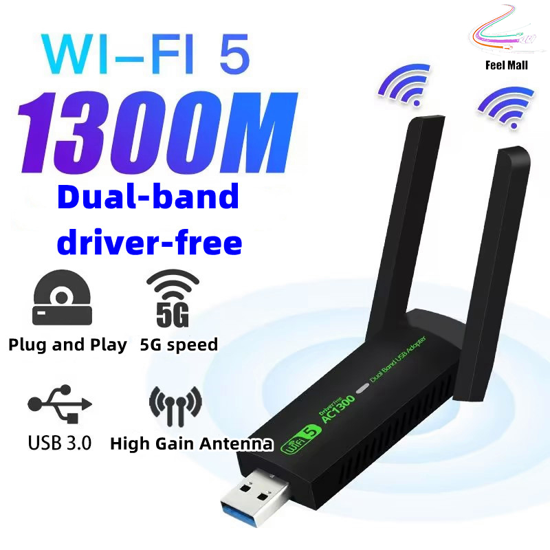 1300Mbps USB WiFi dongle Adapter Wireless AC Network Card 5.8G/2.4G USB ...