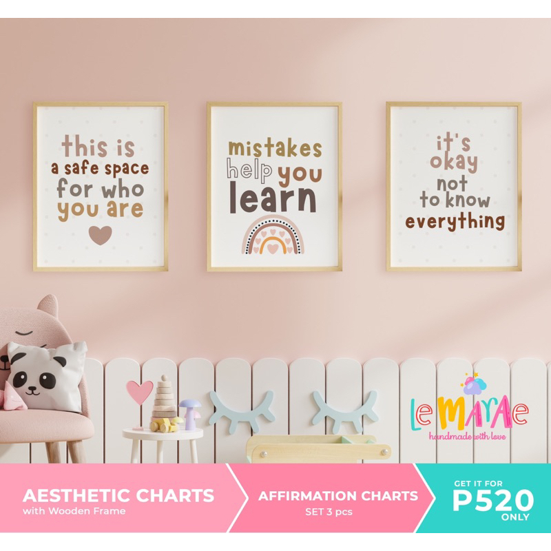 Kids Affirmation Charts Laminated Educational Charts Wooden Frame ...