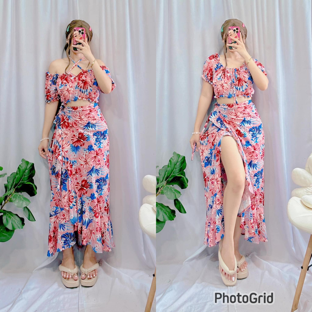 2way Summer floral coords set of croptop and long skirt fit up to xl ...