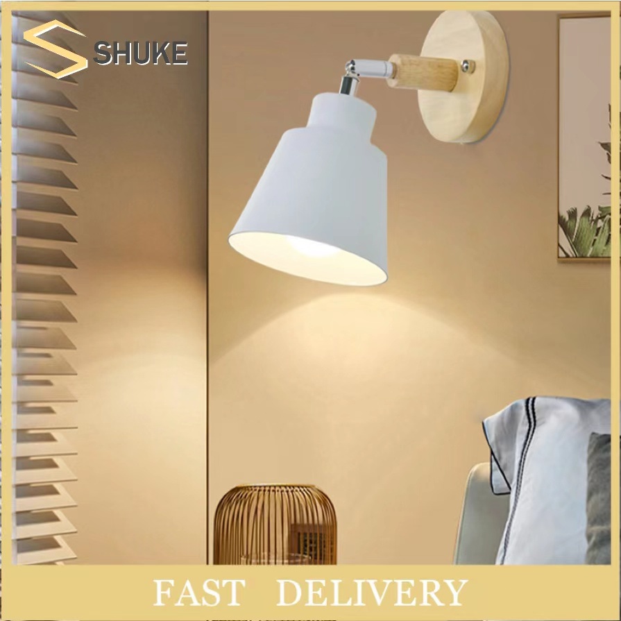 Nordic Wooden Bedside Lamp Sconce Wall Light for Bedroom Corridor ...