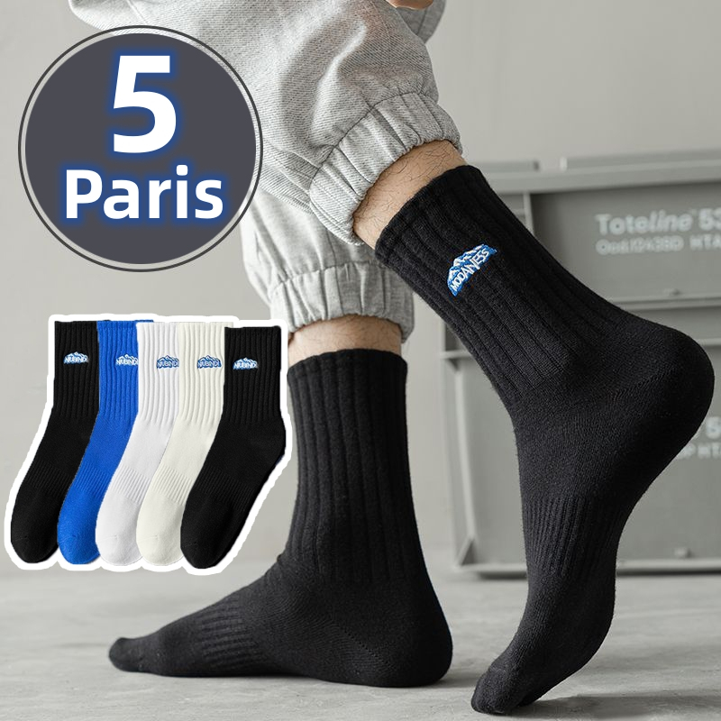 5 Pairs Set Pure Cotton Socks Black White Tricolor Solid Color Low-Mid ...