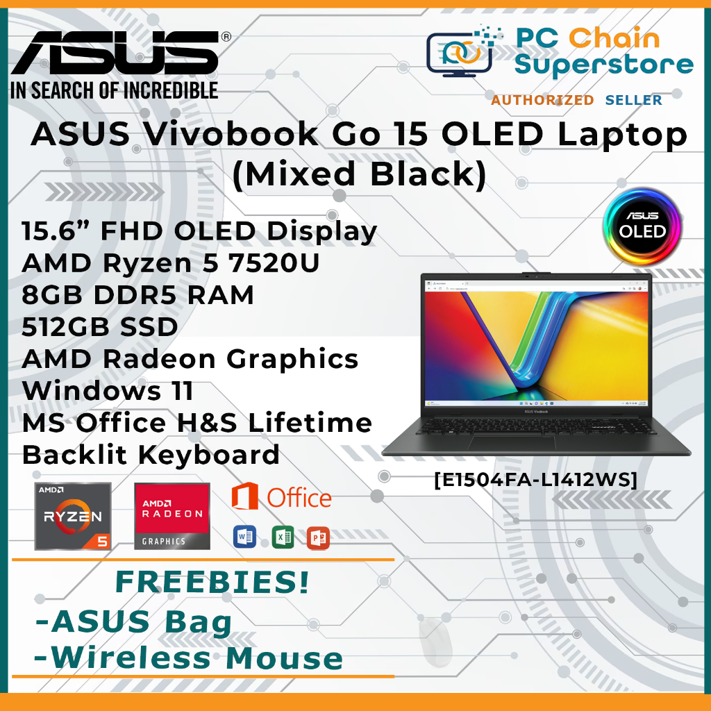 ASUS Vivobook Go OLED E1504FA-L1412WS Mixed Black Laptop - 15.6" Full ...