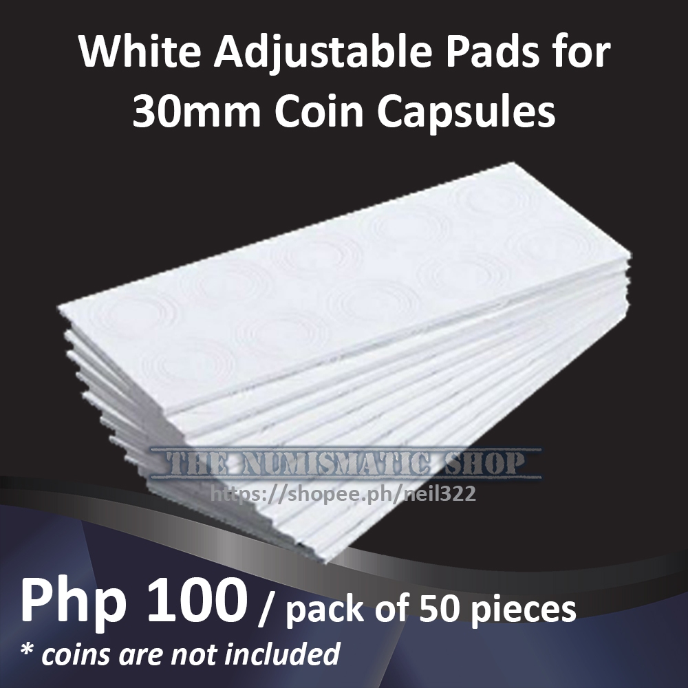 White EVA Adjustable Foam Pads for 30mm Coin Capsules - 50 pieces in a ...