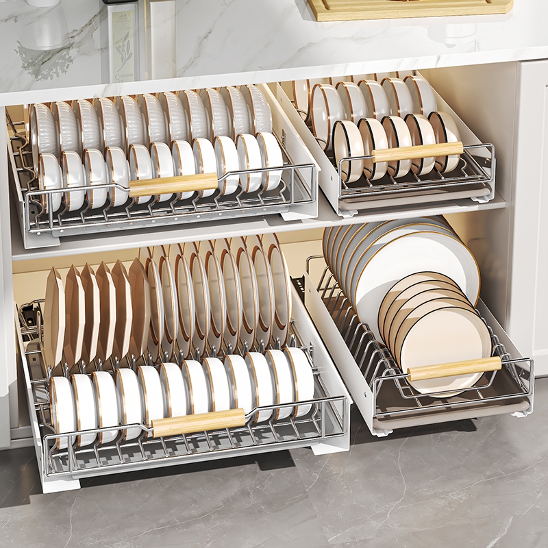 Pullout Basket Dish Rack For Kitchen Cabinet Stainless Dish Drainer ...