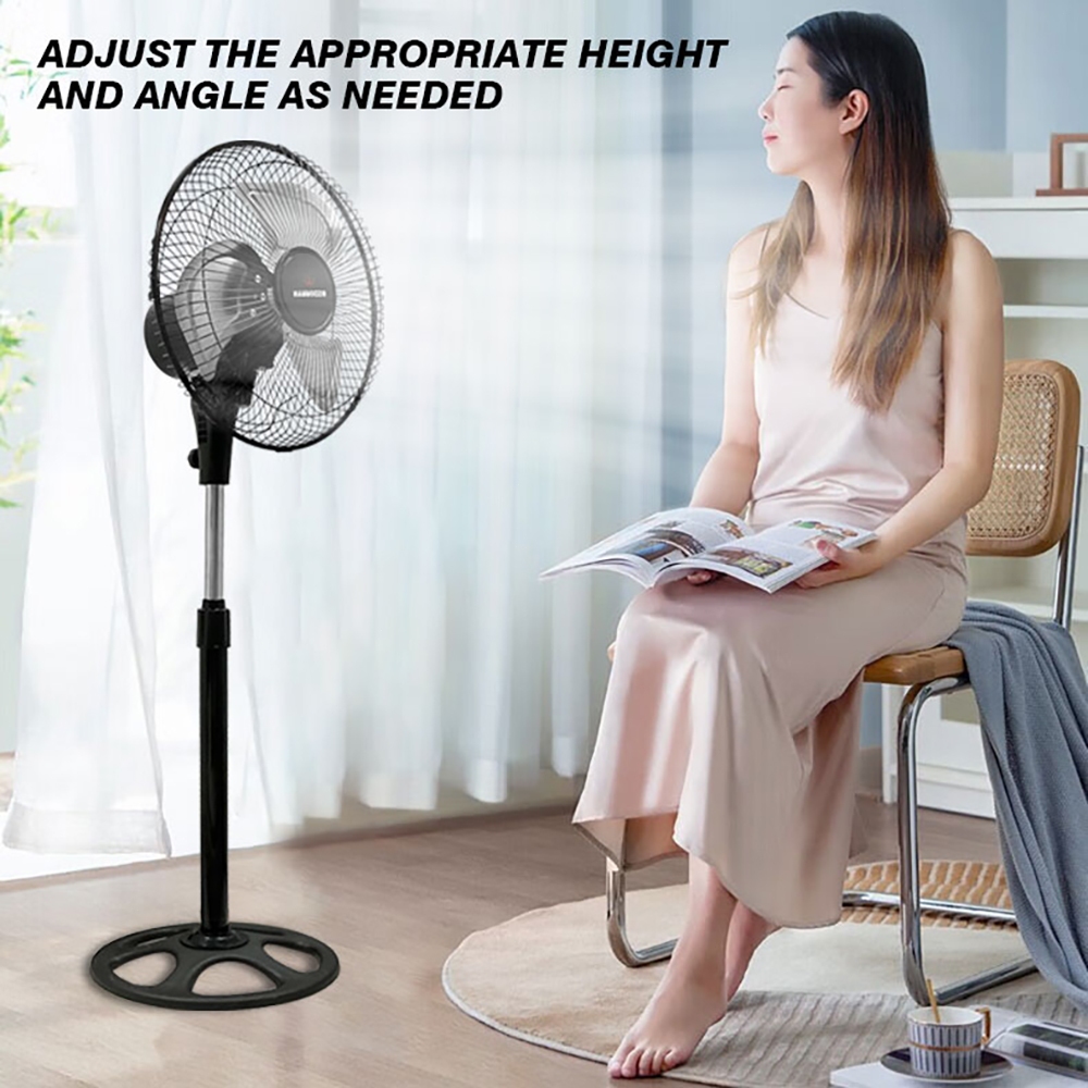 WISDOMMAN Industrial Stand Fan 12inch 3 Blade Metal Aluminum Blades ...