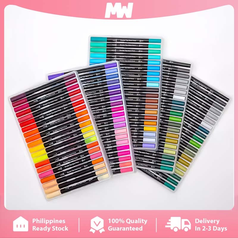 MW 24/36/48/60/80/100/120 Colors Watercolor Brush Pen Dual Tip Marker ...