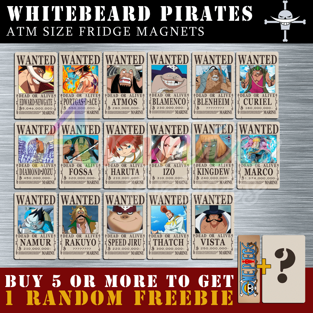 Whitebeard Pirates | One Piece Wanted Posters ATM Size Ref Magnets ...
