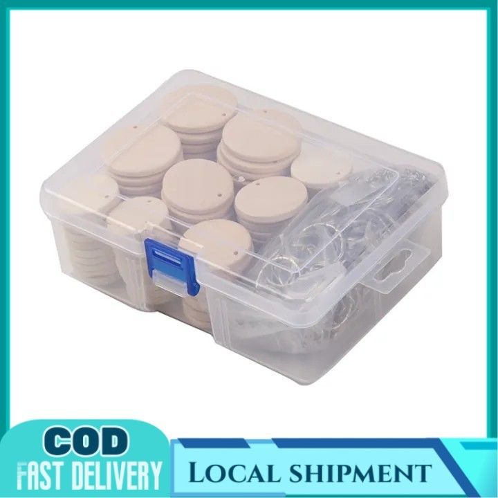 100pcs Natural Wood Slices Keychain Predrilled Log Round Blank Wooden ...