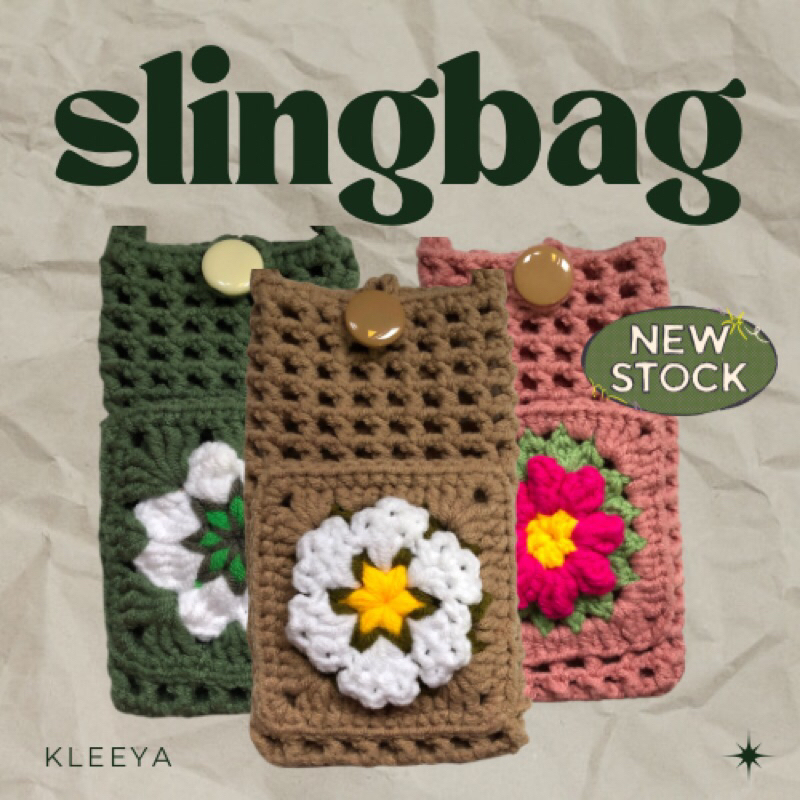 Crochet Cellphone Sling bag - With Flower Pocket | Shopee Philippines