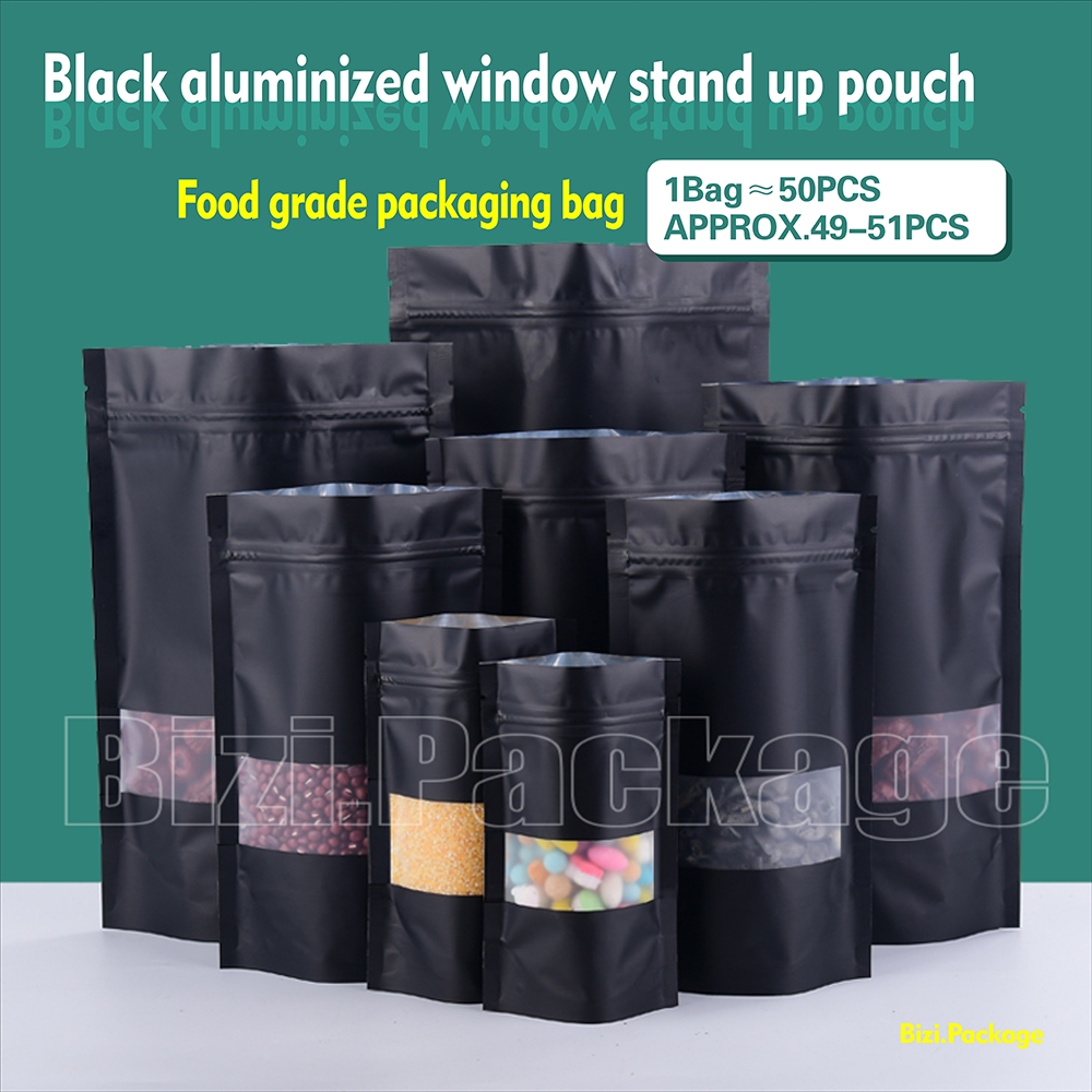 50pcs Black Matte Stand Up Pouch with Zip Lock Window Ziplock Cookies ...