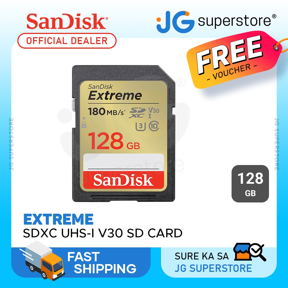 SanDisk Extreme SD Card UHS-I SDXC Class 10, 180MB/s (128GB, 256GB) | JG Superstore | Shopee ...