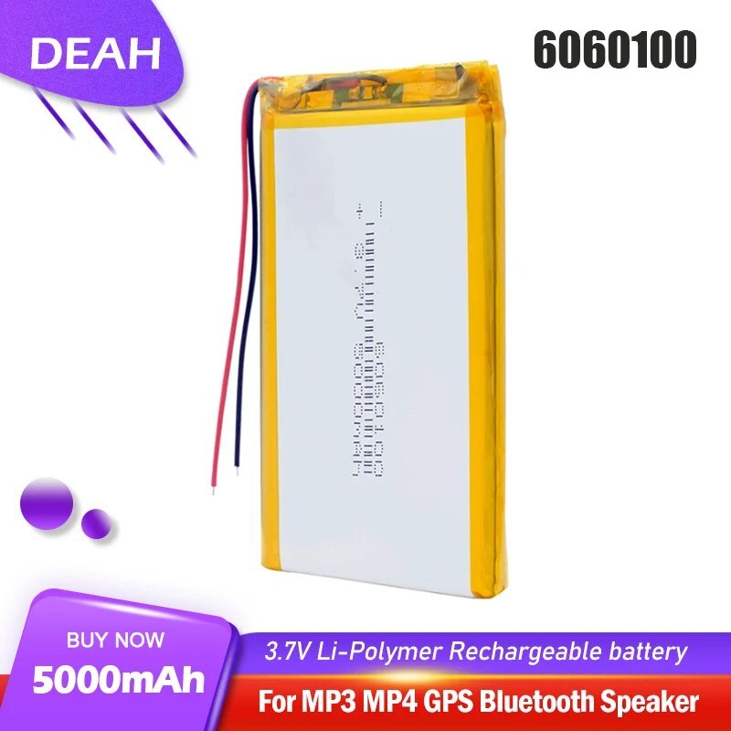 6060100 3.7V 5000mAh Lithium Polymer Rechargeable Battery Li ion Cell ...