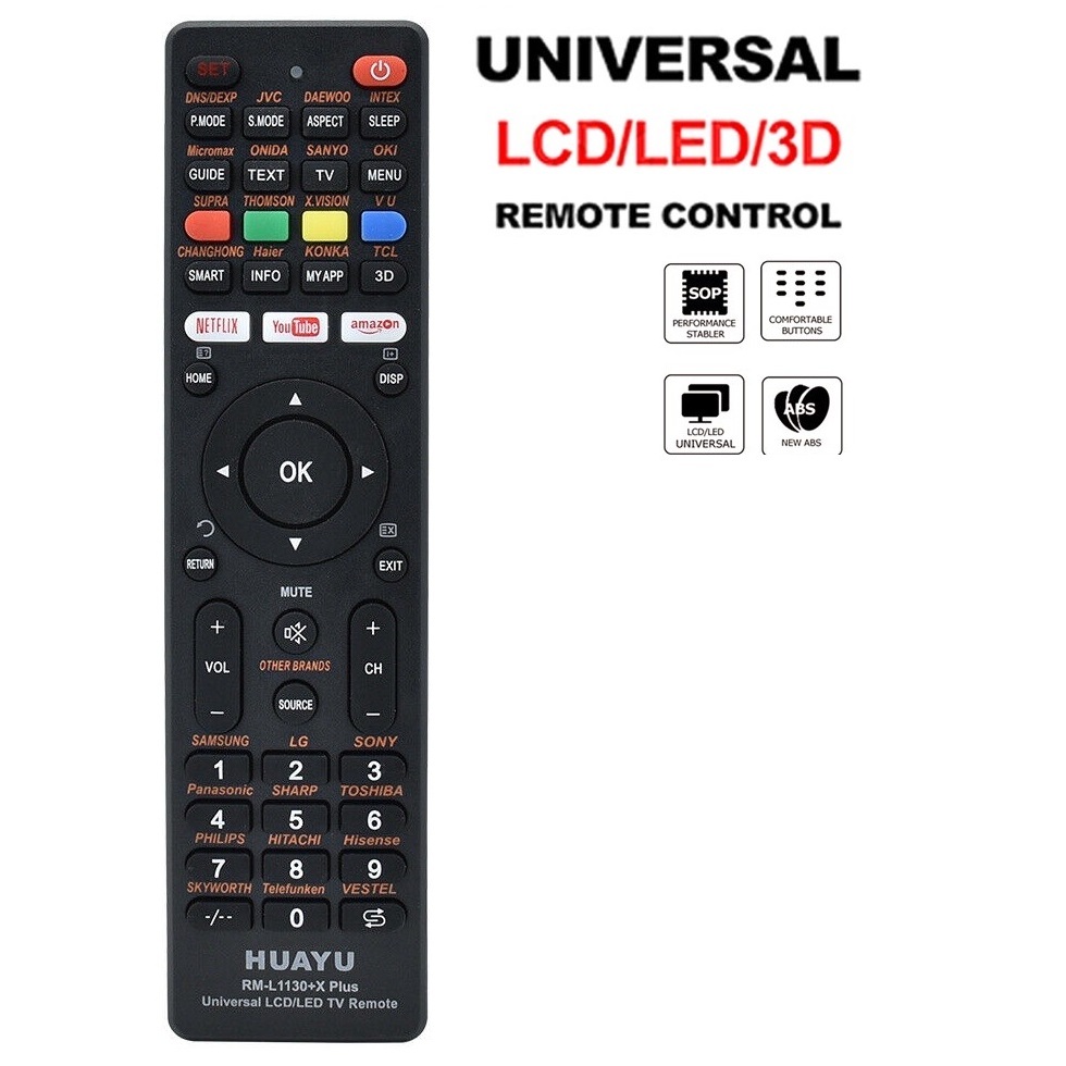 PinSan HUAYU RM-L1130+X PLUS Universal Smart All Brands LCD IR TV Remote Control | Shopee ...