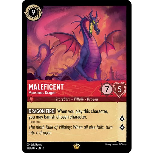Maleficent Monstrous Dragon #113/204 Legendary Disney Lorcana The First ...