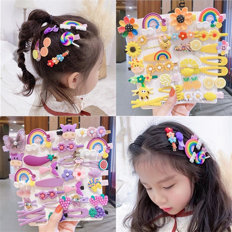 14 Pack Cute Hair Clip Set Bangs Hair Clips Flower Fruit Kids Hair ...