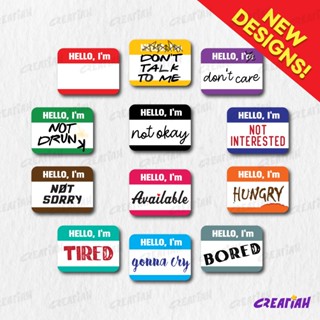 creatiah | Funny Sarcasm HELLO Name Tag Sticker Waterproof Glossy Vinyl ...