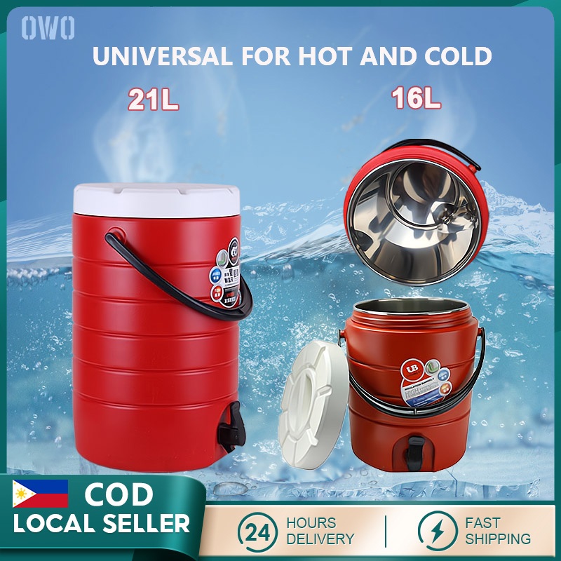 Water Jug Cooler Insulated Bucket 16L/21L Stainless Steel Ice Bucket Container with Faucet and ...