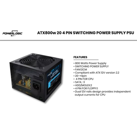 POWERLOGIC P800w 20 4 PIN SWITCHING POWER SUPPLY | Shopee Philippines