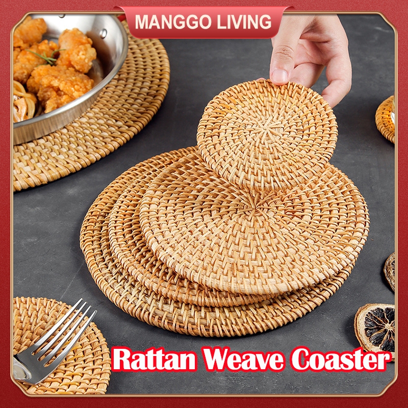 Rattan Weave Coaster Cup Mat Round Heat Insulation Placemat Coffee Tea ...