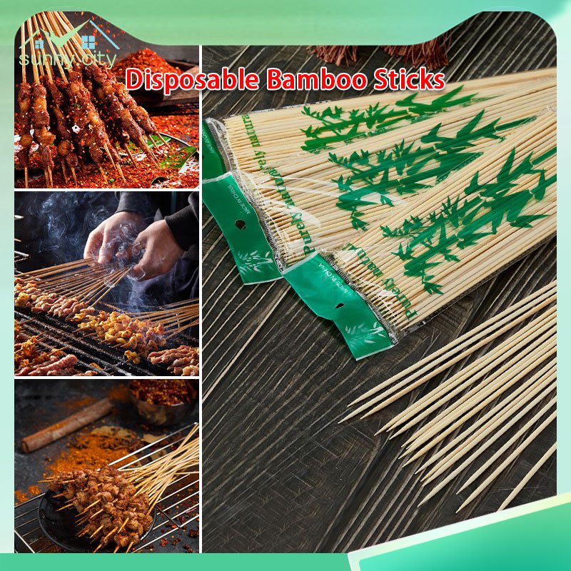 100pcs BBQ Stick Bamboo Skewer Bamboo Wooden Disposable Sticks Barbecue ...