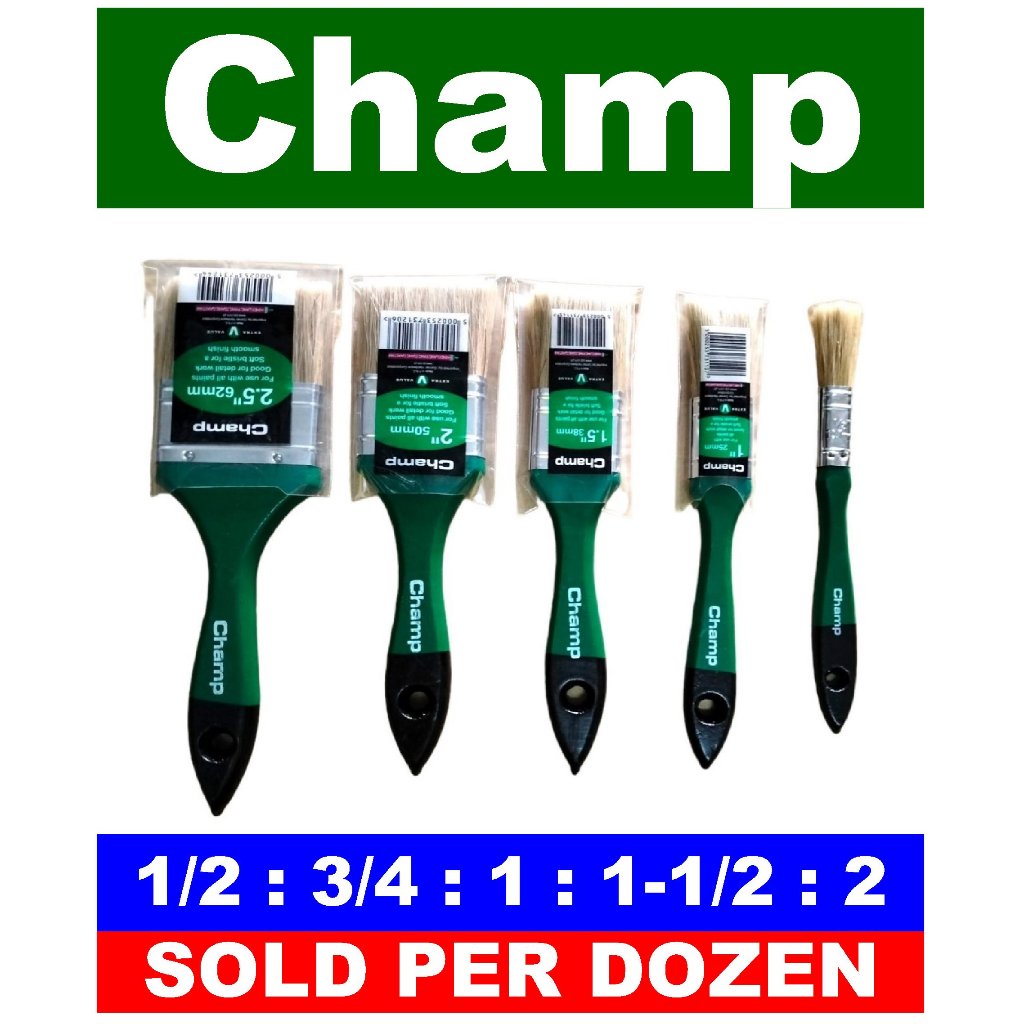 CHAMP PAINT BRUSH SIZE 1/2 3/4 1 1.5 & 2 (SOLD PER DOZ) | Shopee ...