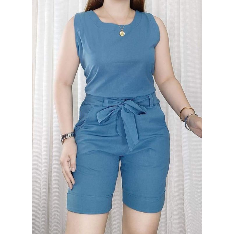 Terry Plain Cotton Linen Sleeveless Top Terno Tokong Short Coords Set ...