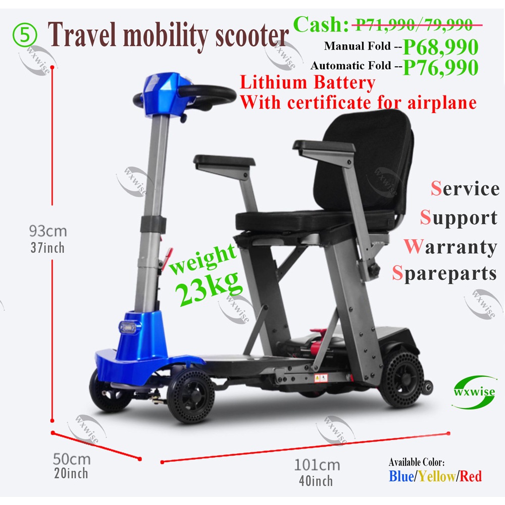 wxwise travel scooter T100 elderly battery mobility scooter foldable 4 ...