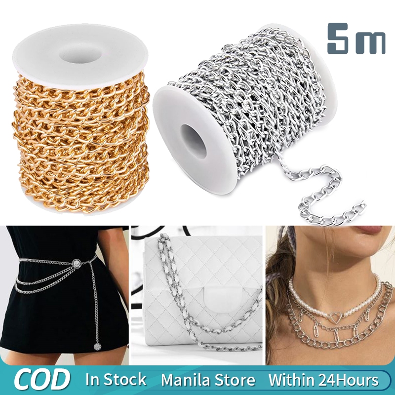 5m/Roll Aluminum Twisted Link Chains Gold/Silver Curb Chains for Jewelry Making DIY Crafts ...