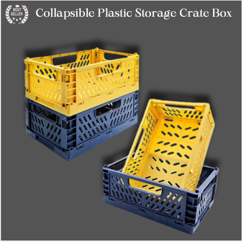SKYSHOP Folding Collapsible Plastic Storage Crate Box Stackable ...