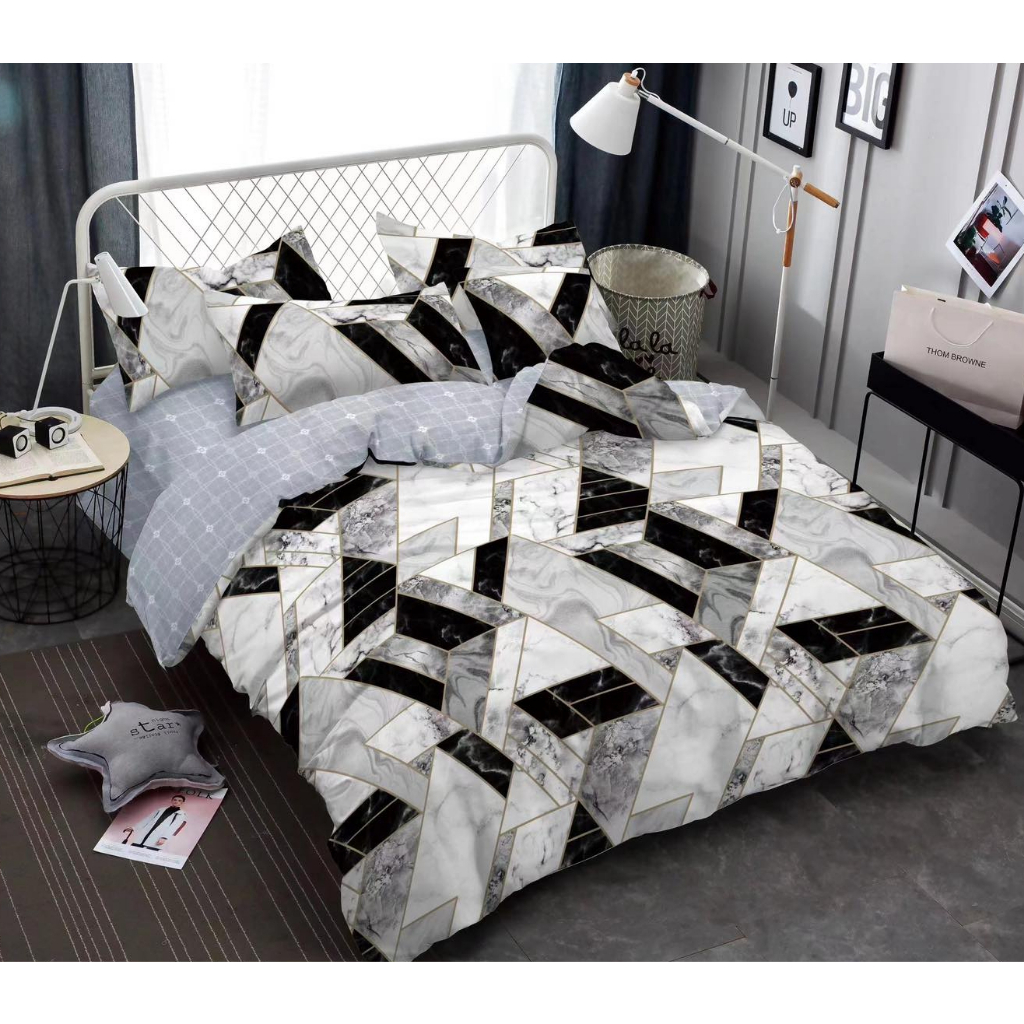 Angbon 3 In 1 Queen Size Black & White Elegant Design Bedsheet Set 60 ...