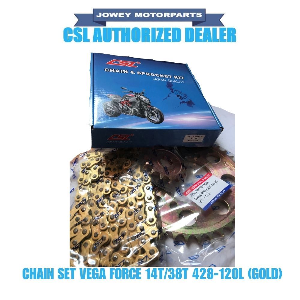 CSL CHAIN SET VEGA FORCE 14T38T 428-120L (GOLD) JAPAN QUALITY | Shopee Philippines