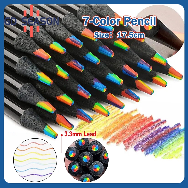 1Pcs Black Wood Rainbow Pen Large 7-Color Pencil for Sketching Graffiti ...