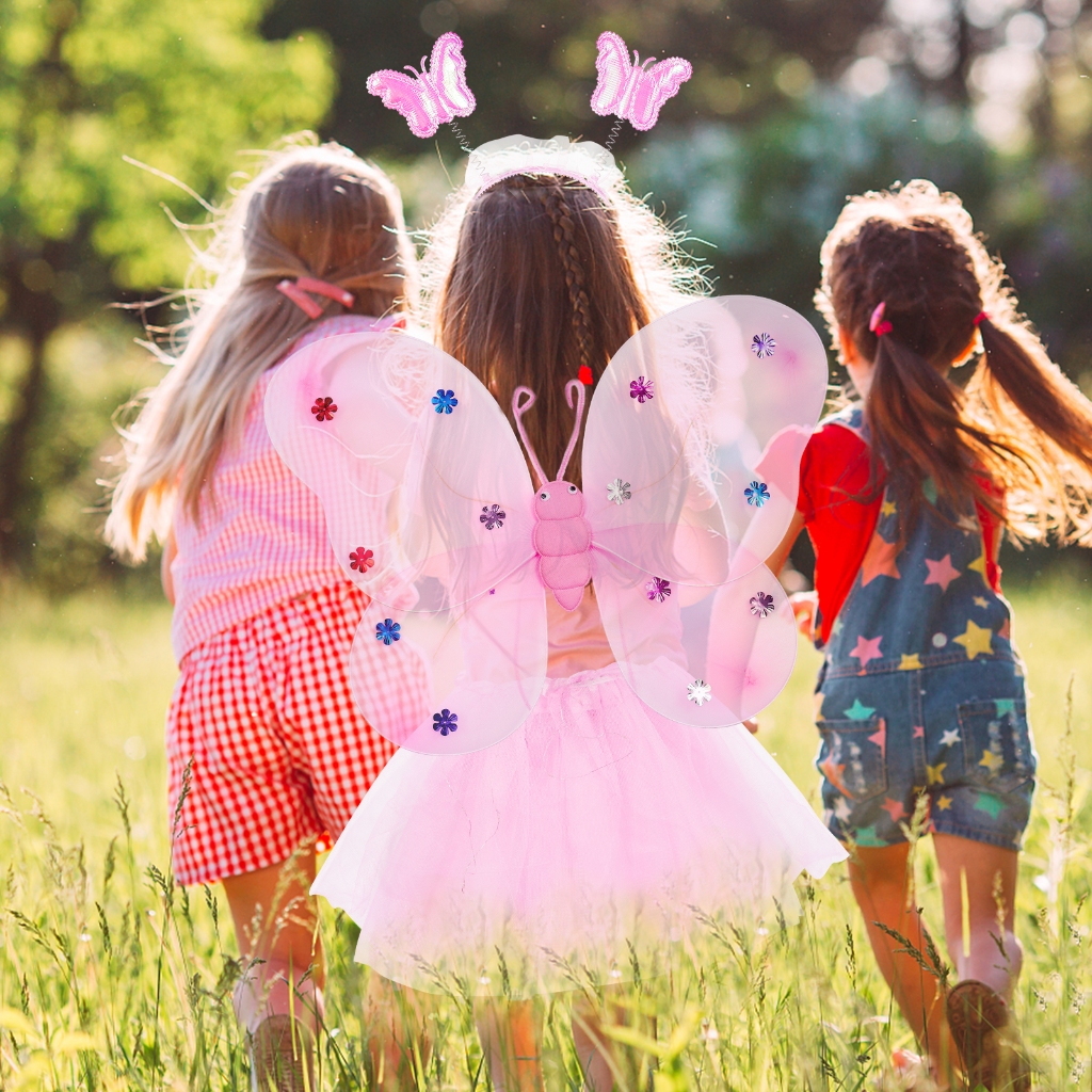 Kids Girls Fairy Costume Set Light Up Butterfly Wing Mesh Tulle Skirt ...