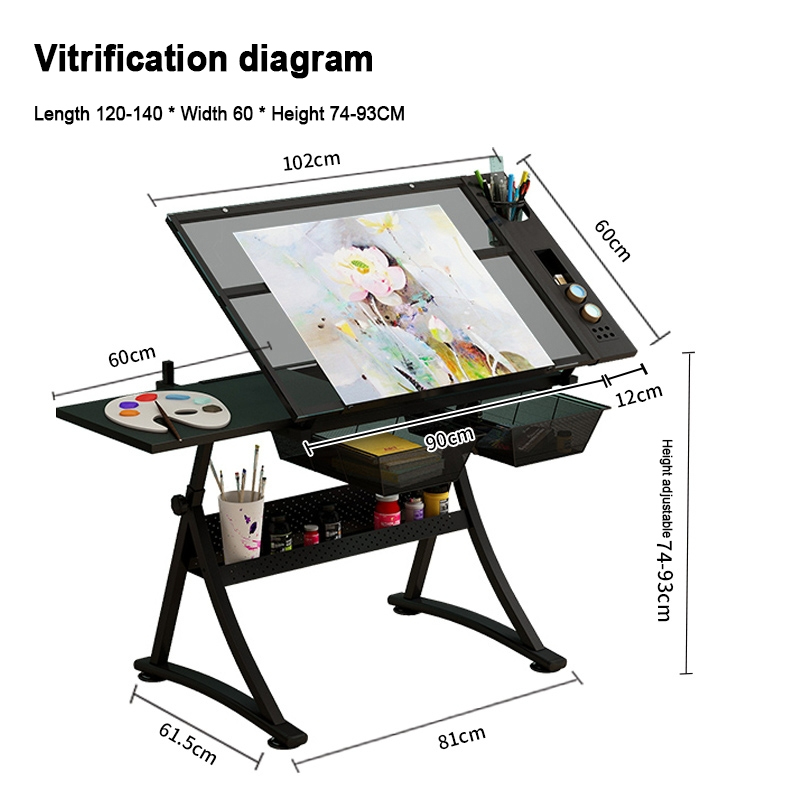 MC [COD] Drafting Glass Table Height Adjustable Drawing Table Extra ...
