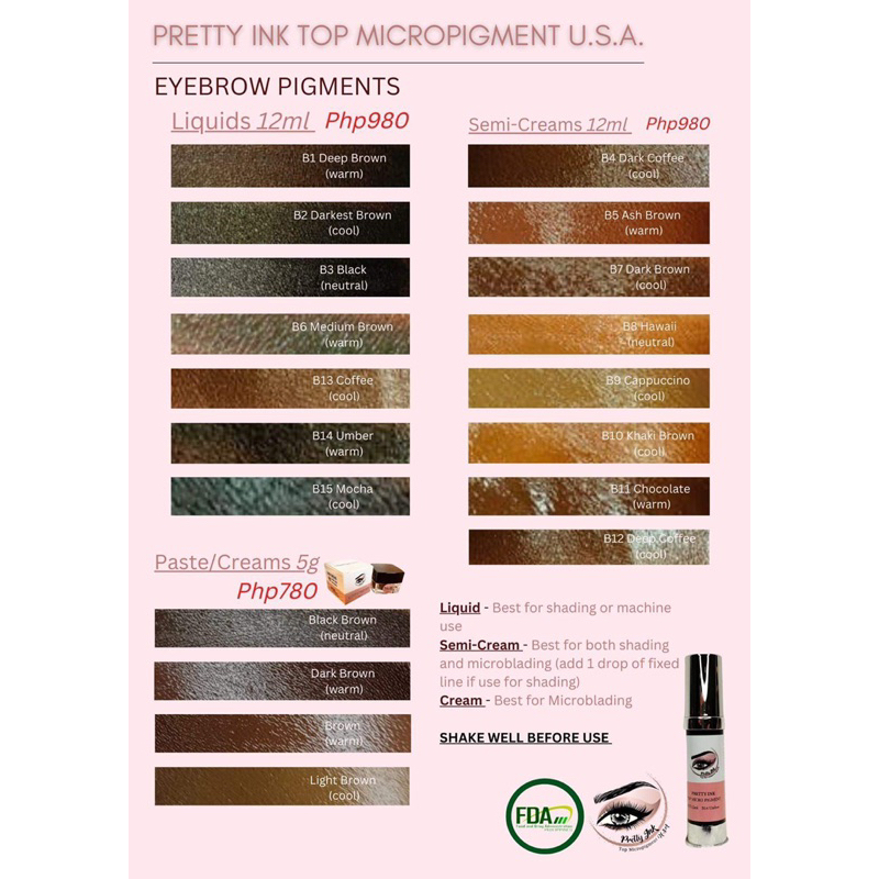 Pretty Ink Top Micropigment USA Brow Pigments | Shopee Philippines