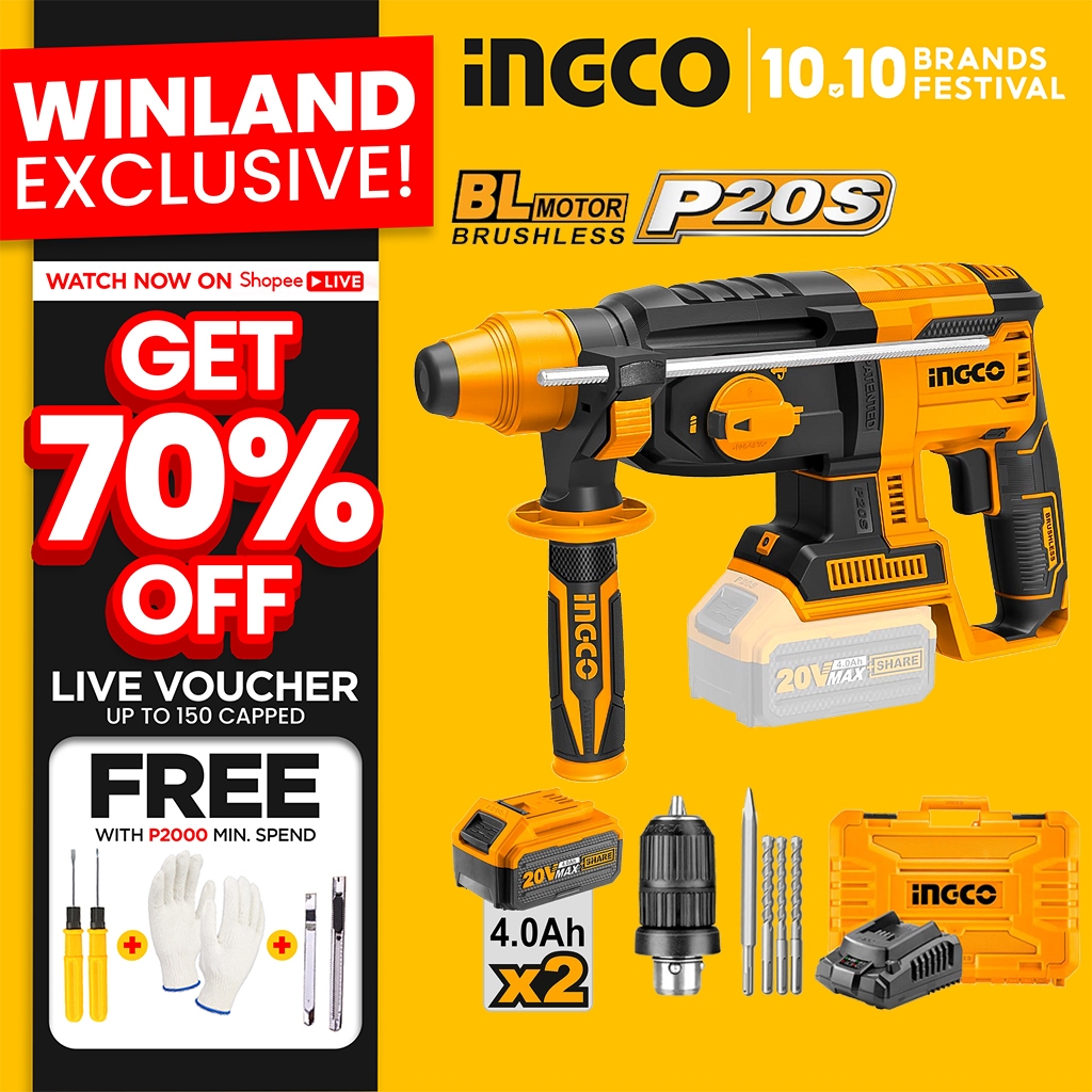 Ingco By Winland 20v Lithium Ion Cordless Rotary Hammer Crhli202289 Ing