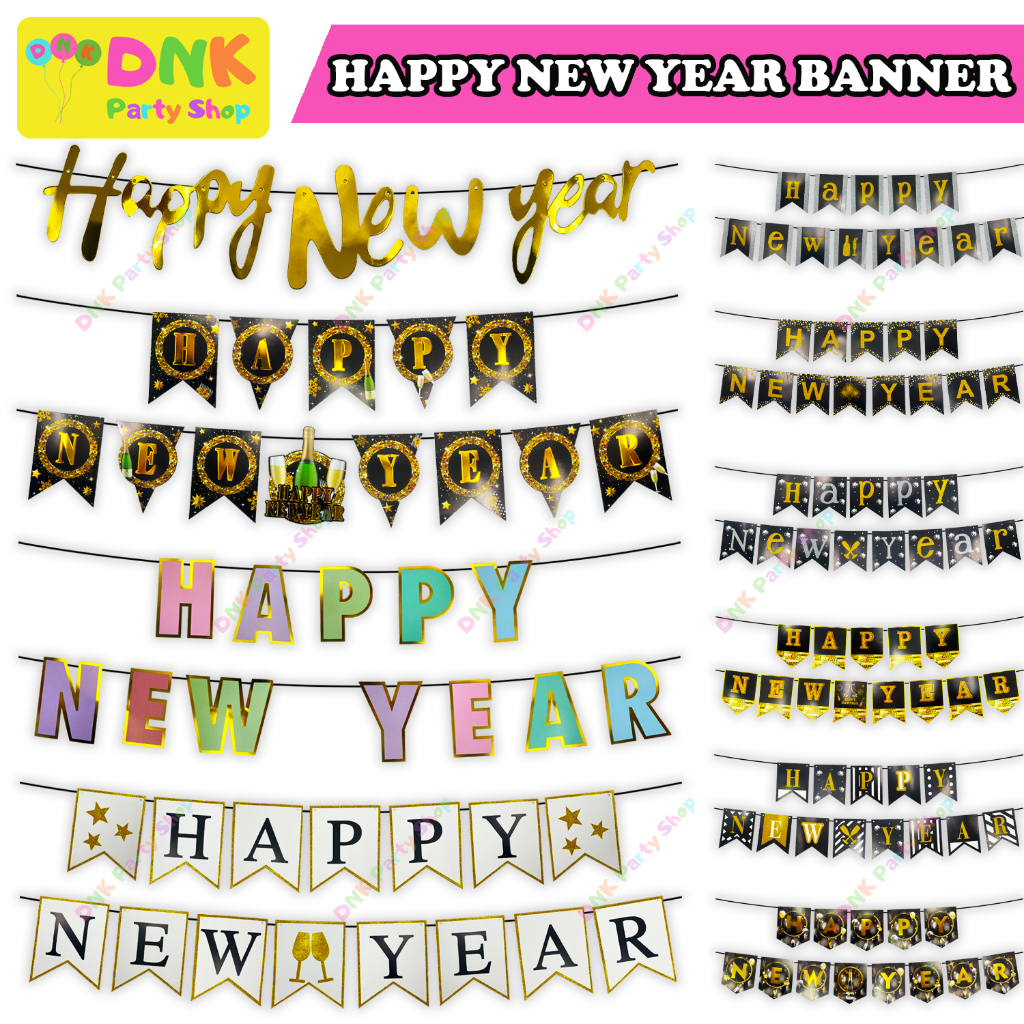 Happy New Year 2025 Banner Glitter Shiny Black Rose Gold Cutout Hanging ...