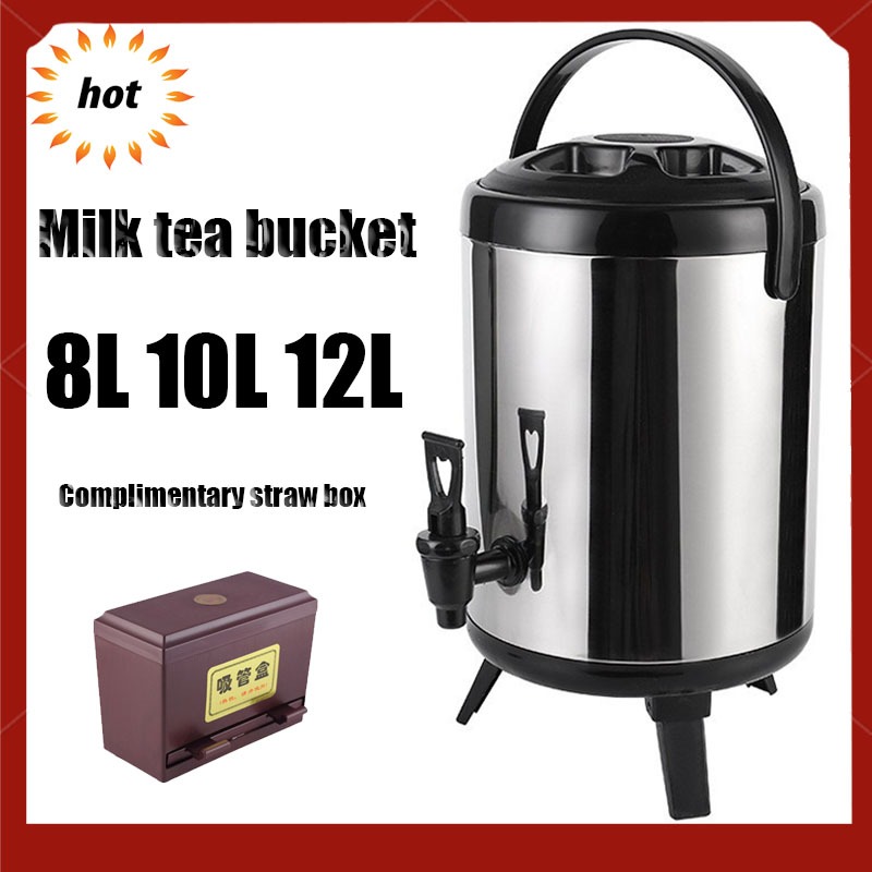 Milk Tea Bucket Milk Tea Barrel Water Jug Stainless Thermos Jug With Faucet 8L 10L 12L | Shopee ...