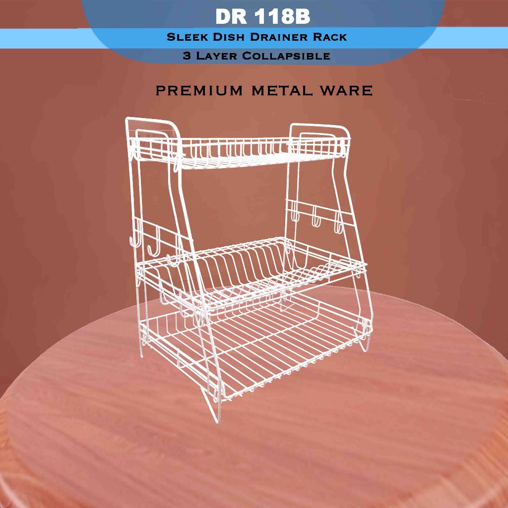 3 Layer Collapsible Sleek Dish Drainer Rack Drying Kitchen Organizer ...