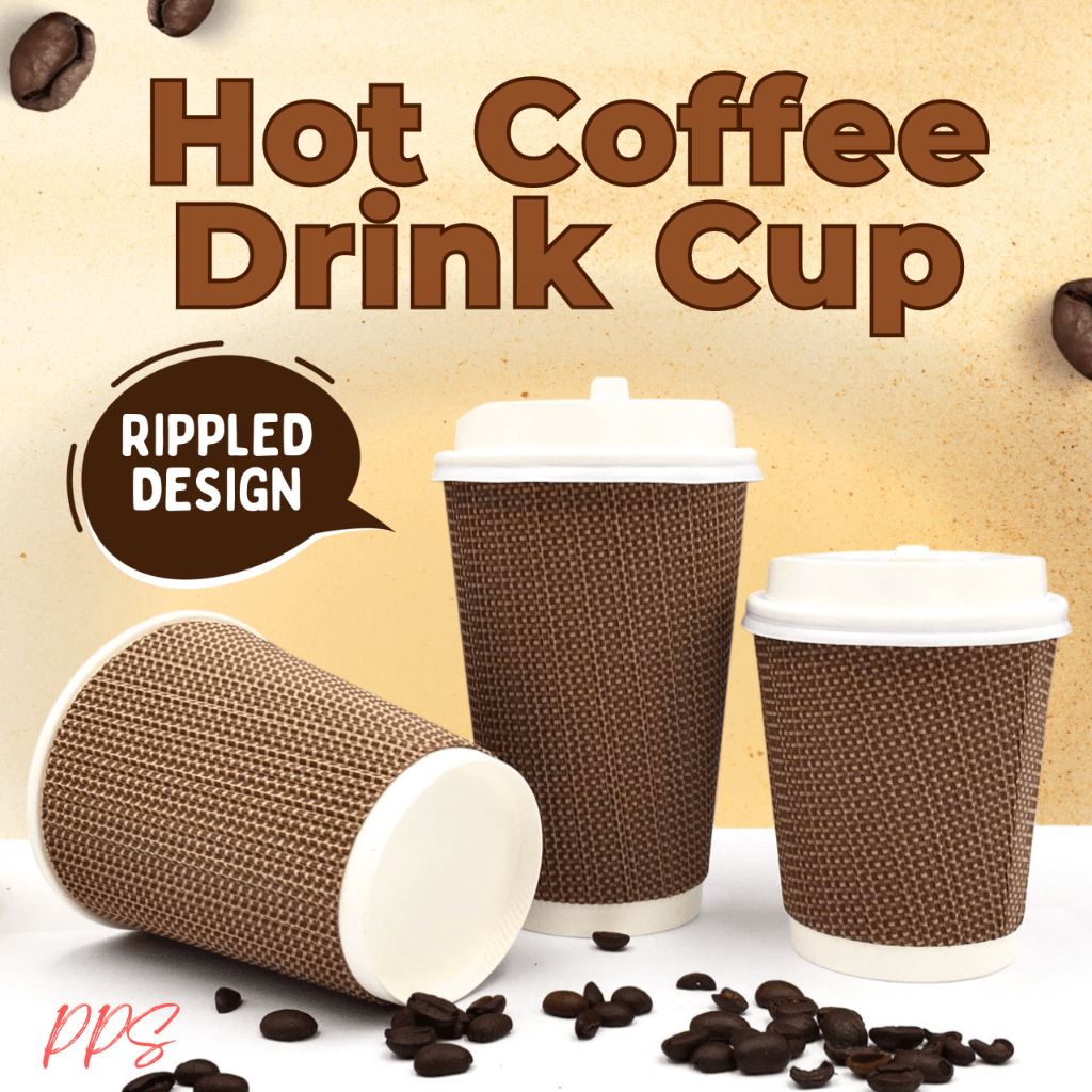 Brown Pearl Rippled Coffee Cups with White Flip Lid Double Wall Coffee ...