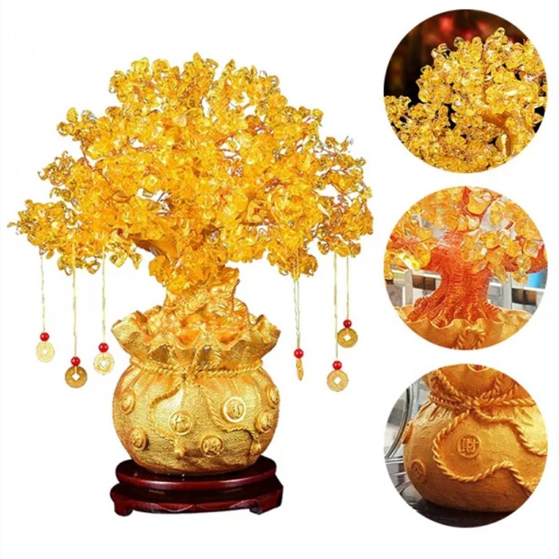 Luxury Lucky Citrine Money Tree Ornament Fortune Tree Home Decor Golden ...