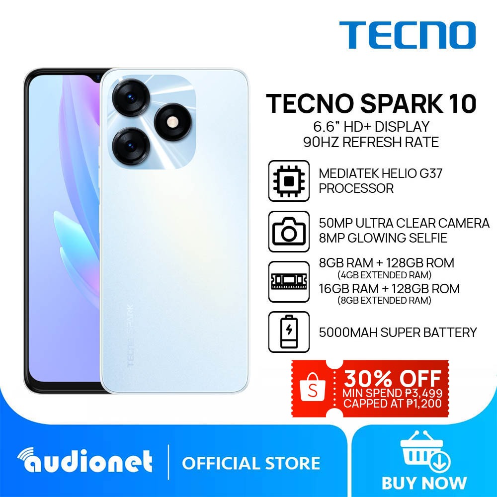 Tecno Spark 10 Smartphone 4Gb+128Gb & 8Gb+128Gb Helio G37 Processor 6.6" HD+ 90Hz Refresh Rate ...