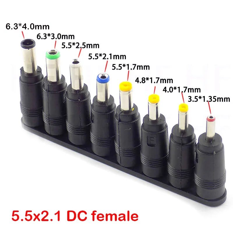 8 pcs DC 5.5X 2.1 MM Female Socket Adapter Connectors to Male Jack Plug ...
