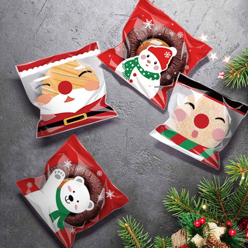 100pcs Cookie Pouch with Adhesive Plastic Christmas Candy Bag Gift Bag ...