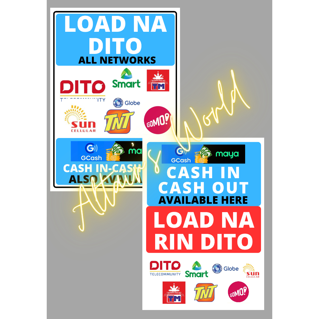 AW 2 in 1 SIGN MAYA PAYMAYA GCASH CASH IN CASH OUT SIGNAGE + LOAD NA ...